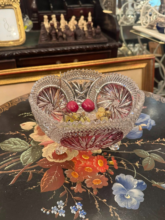 Fructiera din cristal de Boemia cu flash de rubin :: Art-deco-arad